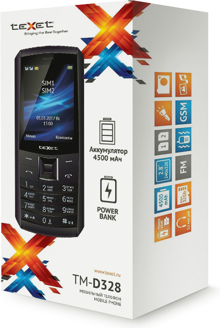 Мобильный телефон TM-D328, черный — Texet