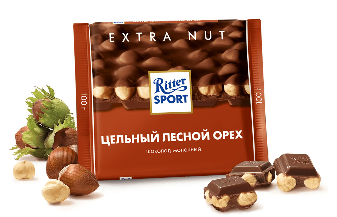 Шоколад молочный «Цельный лесной орех», цельный лесной орех — Ritter Sport